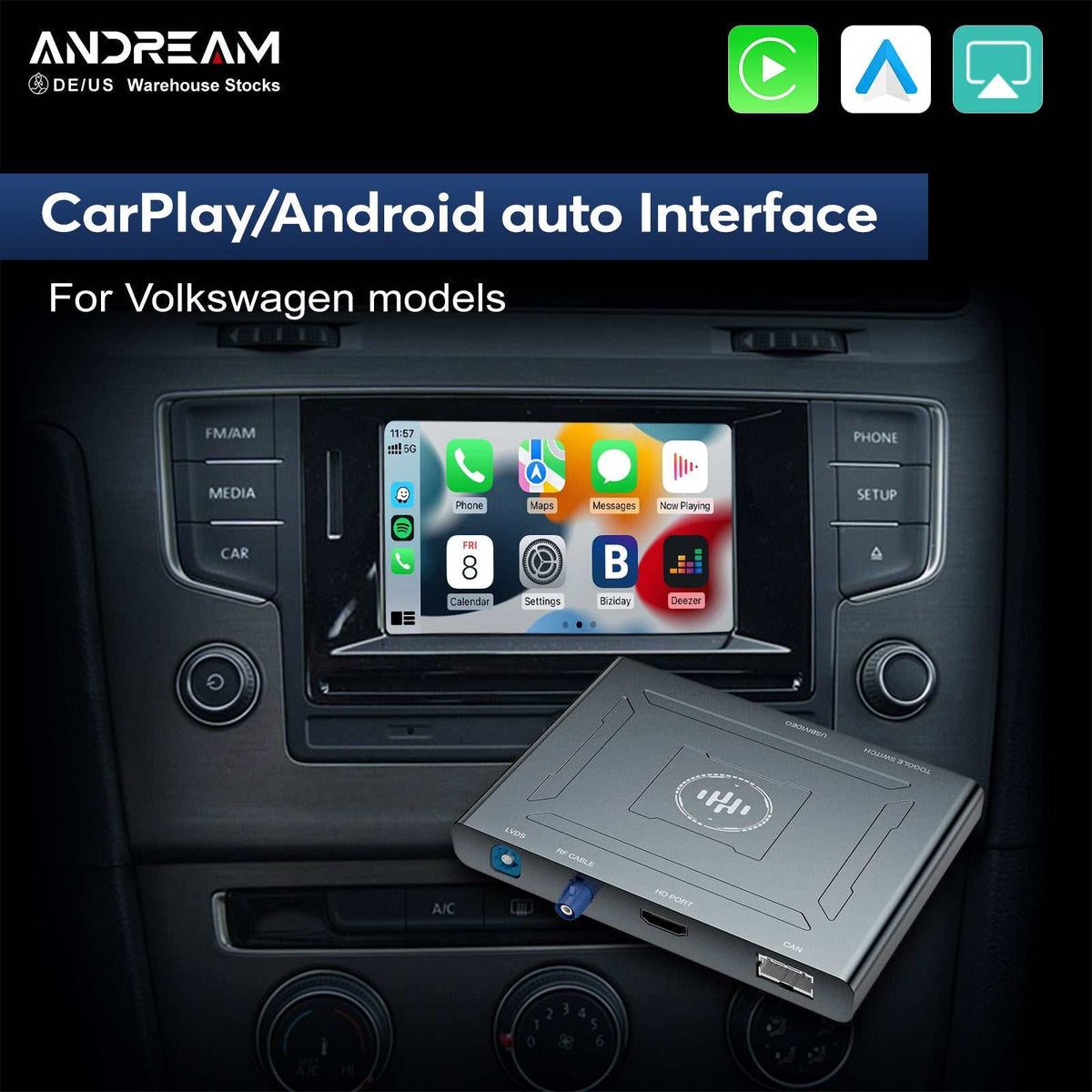 Andream Wireless Carplay Android Auto Interface Box Module For Volkswa ...
